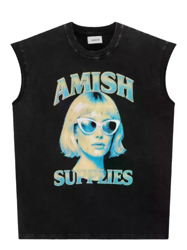 AMISH SUPPLIES Graphic Print Sleeveless Tank Top - Black