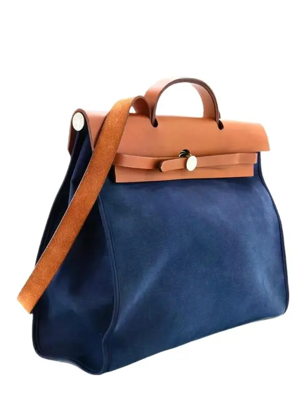 Hermès Herbag Zip Leather And Toile 39 Satchel - Blue