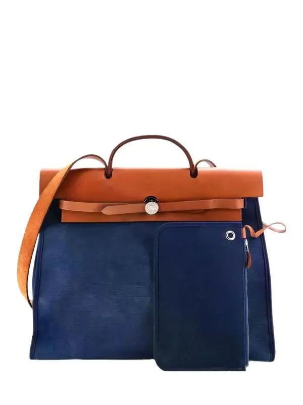 Hermès Herbag Zip Leather And Toile 39 Satchel - Blue