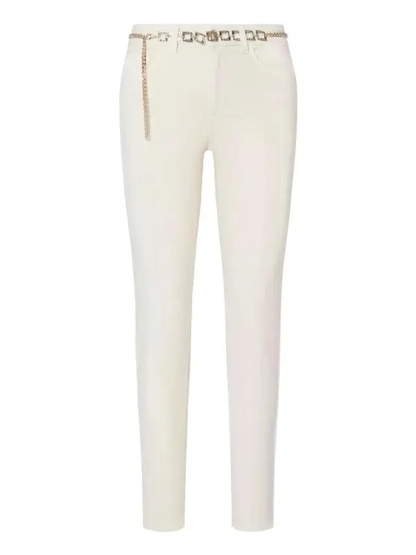 Liu Jo Skinny Trousers With Embellished Belt - Neutrals