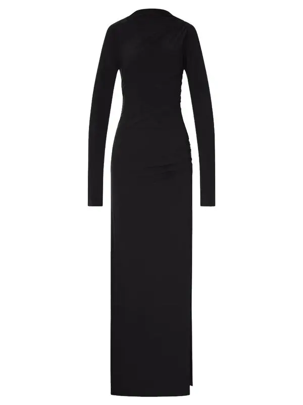 Andamane Astra Ruched Long-sleeve Dress - Black