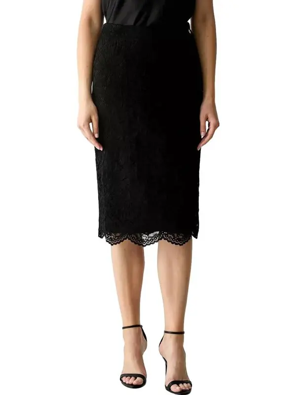 Guess Logo Plaque Lace Midi Skirt - Black