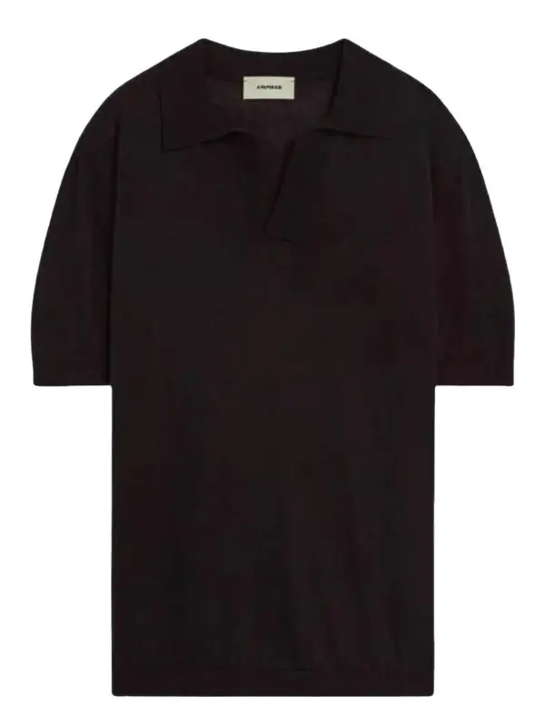 A PAPER KID Fine-knit Open-collar T-shirt - Black