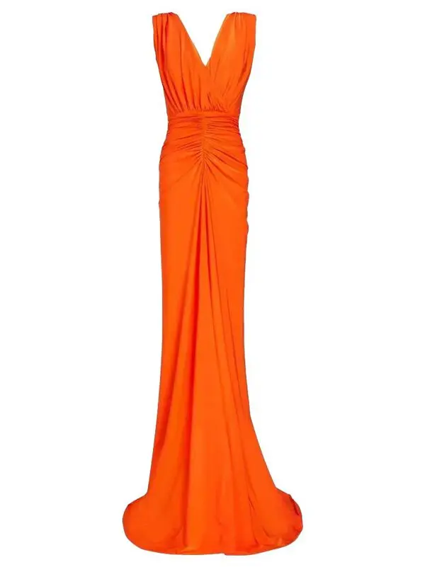 RHEA COSTA Saara Ruched Gown - Orange
