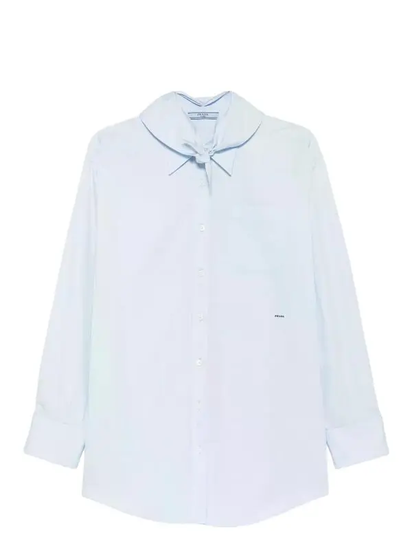 Prada Cotton Twist-detail Logo-patch Shirt - Blue