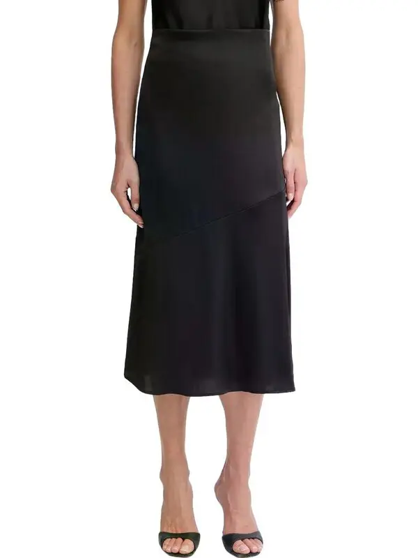 Guess Satin Finish Asymmetric Seam Midi Skirt - Black