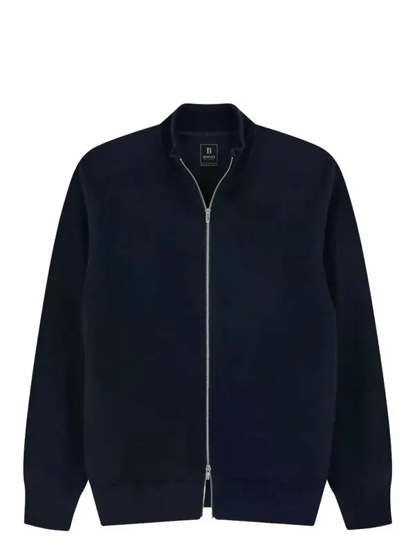 Boggi Milano Full-zip Jumper In Merino Wool Blend Wooltech - Blue