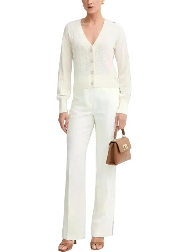 Guess Flower-button Pointelle-knit Cardigan - Neutrals