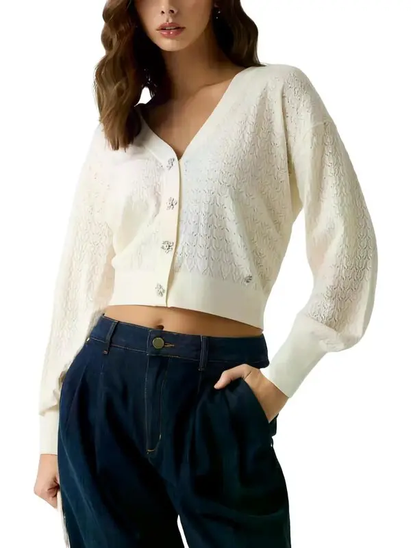 Guess Flower-button Pointelle-knit Cardigan - Neutrals