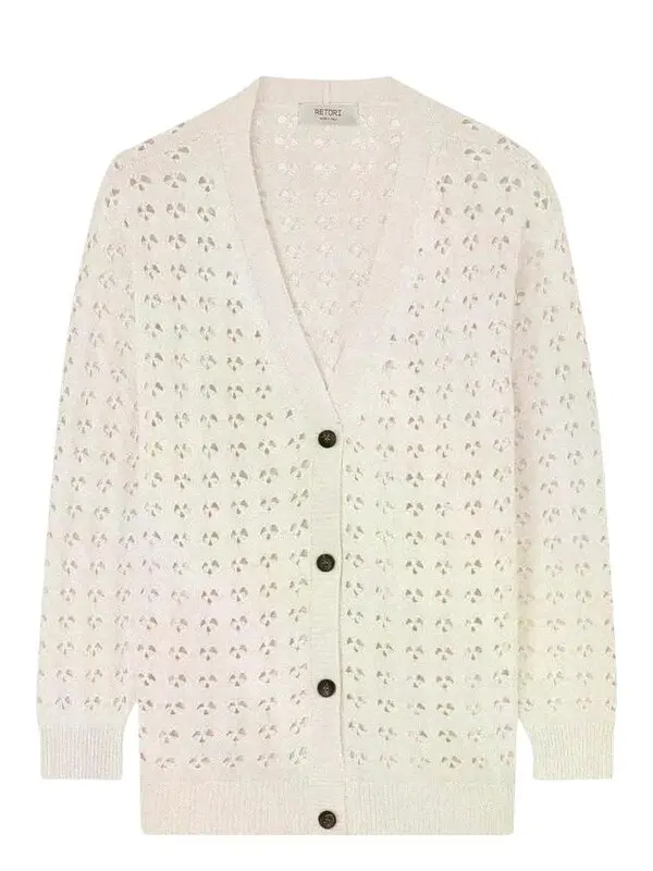 RETORI Openwork-stitch V-neck Cotton Cardigan - Neutrals