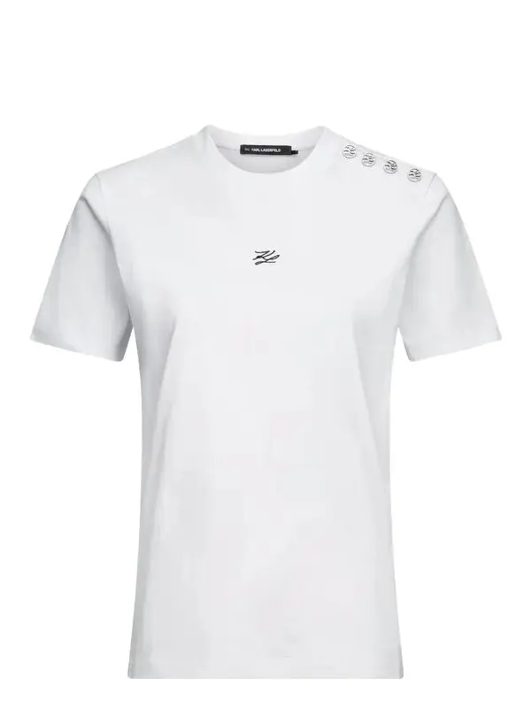 Karl Lagerfeld Logo-embroidered T-shirt With Button Detail - White