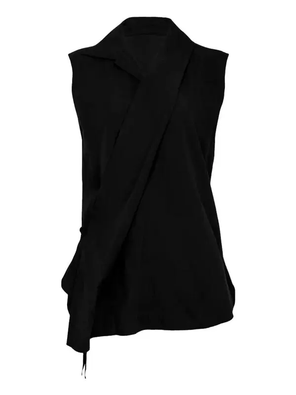 Y’s Slub Texture Wrap Knot Sleeveless Shirt - Black