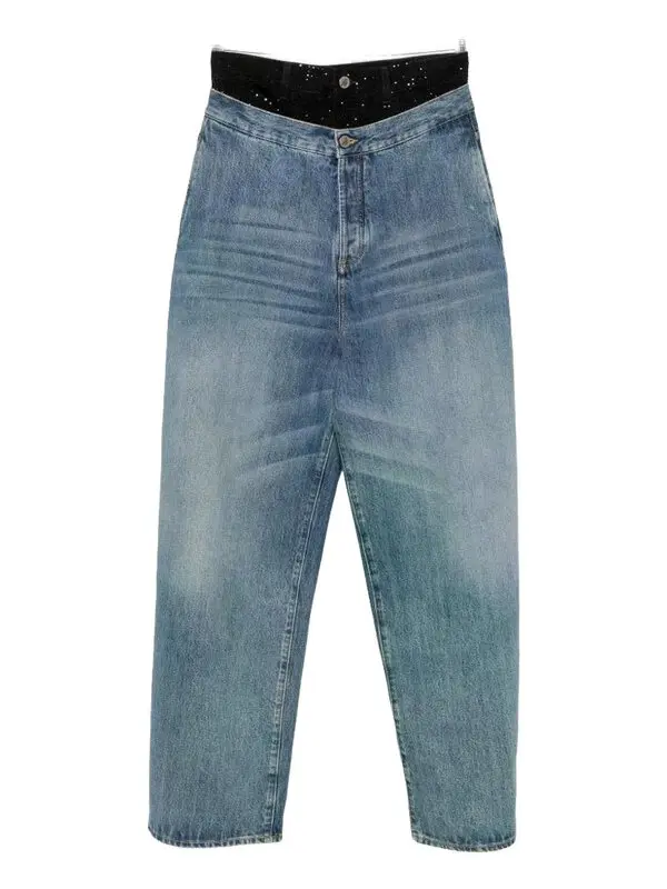 Attico Rhinestone Embellished Layered Waistband Jeans - Blue