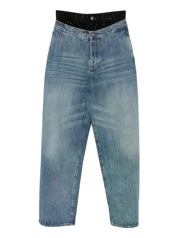 Attico Rhinestone Embellished Layered Waistband Jeans - Blue