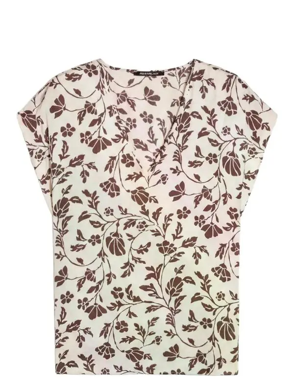 PENNYBLACK V-neck Floral Print Cap Sleeve Top - Neutrals