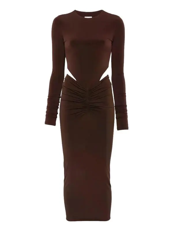 Andamane Heloise Cut-out Ruched Midi Dress - Brown
