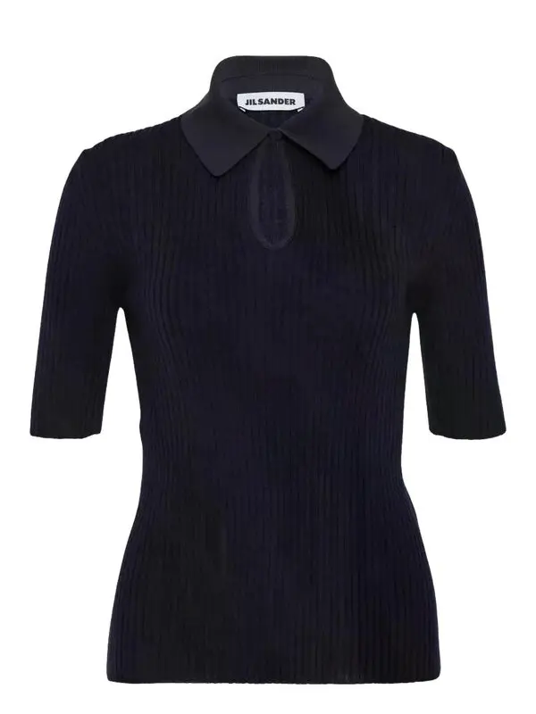 JIL SANDER Ribbed-knit Keyhole Polo Shirt - Grey