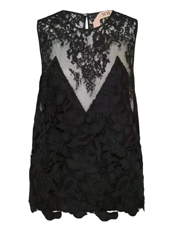 N°21 Floral Lace Sleeveless Top - Black