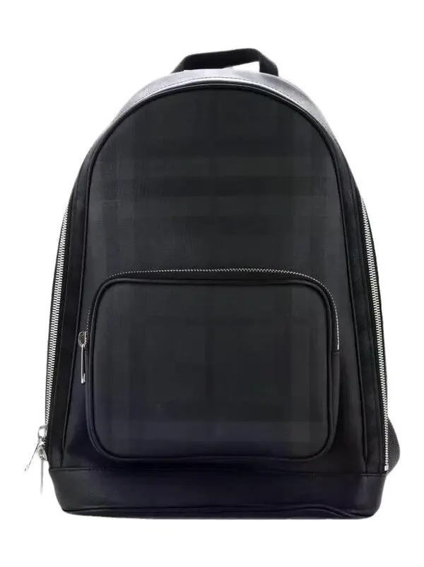 Burberry Check Coated Canvas And Leather Medium Backpack - Black