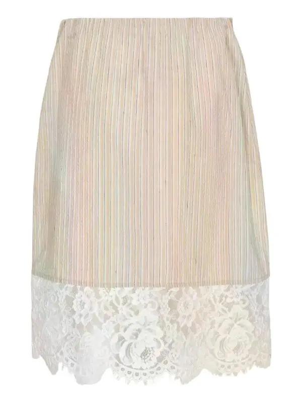 N°21 Striped Midi Skirt With Lace Trim - Neutrals