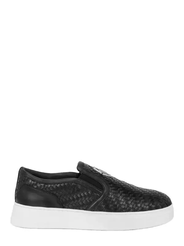 Philipp Plein Hexagon Logo Weaved Leather Slip-on Shoes - Black