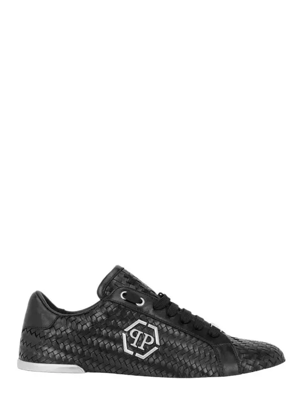 Philipp Plein Woven Leather Hexagon Sneakers - Black