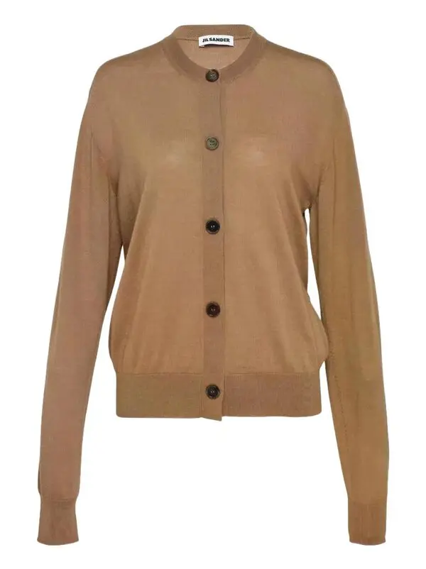 JIL SANDER Long Sleeve Button Front Cardigan - Brown