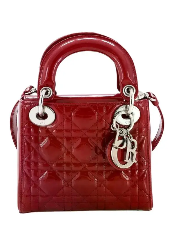 Dior Lady Chain Bag Cannage Quilt Patent Mini Satchel - Red