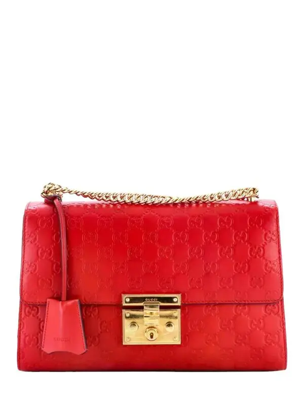Gucci Padlock Ssima Leather Medium Shoulder Bag - Red