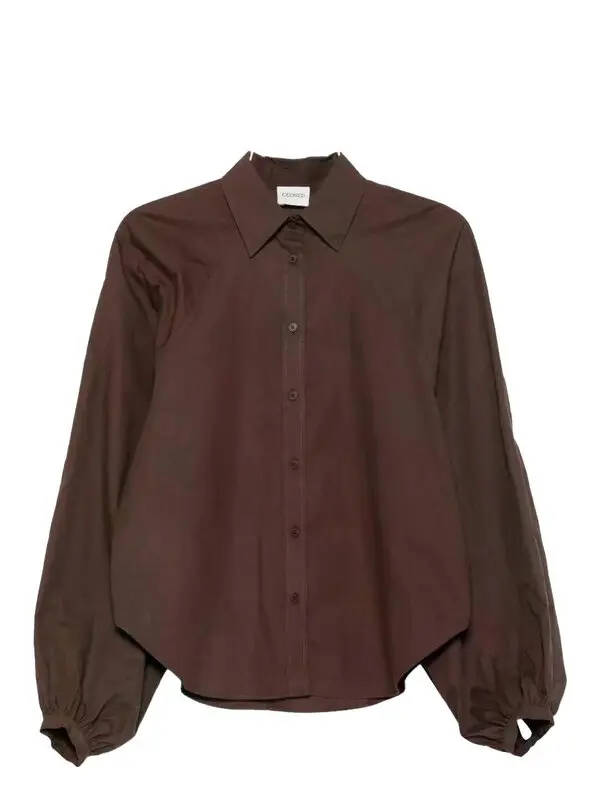 Closed Balloon Sleeve Shirt - Brown