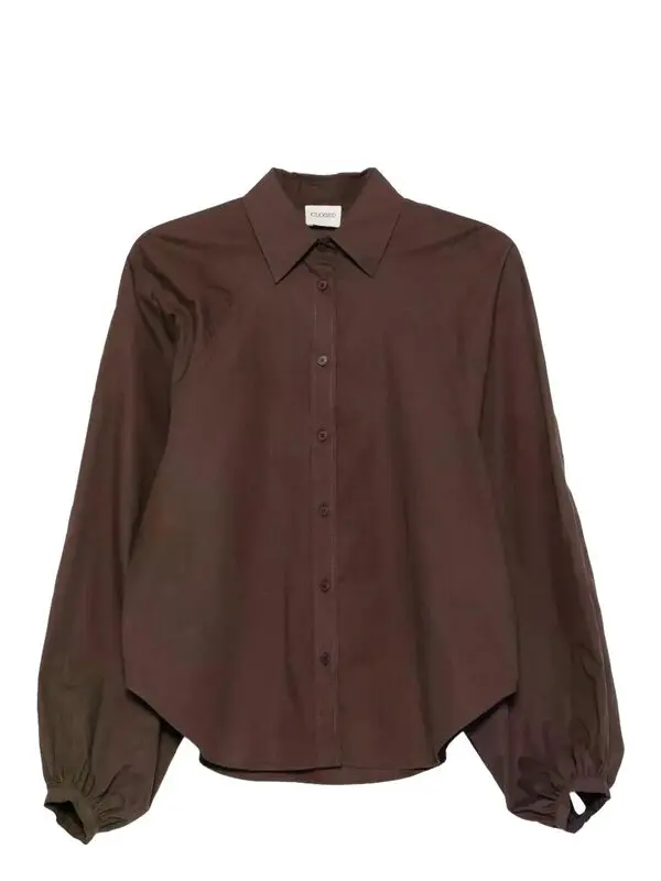 Closed Balloon Sleeve Shirt - Brown