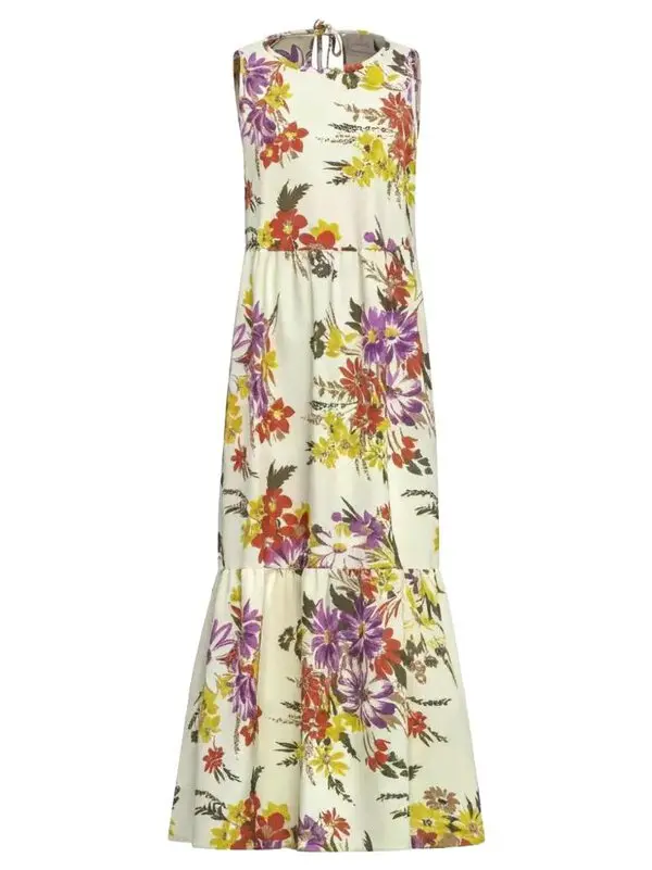 Marella Floral Print Tiered Midi Dress - Neutrals
