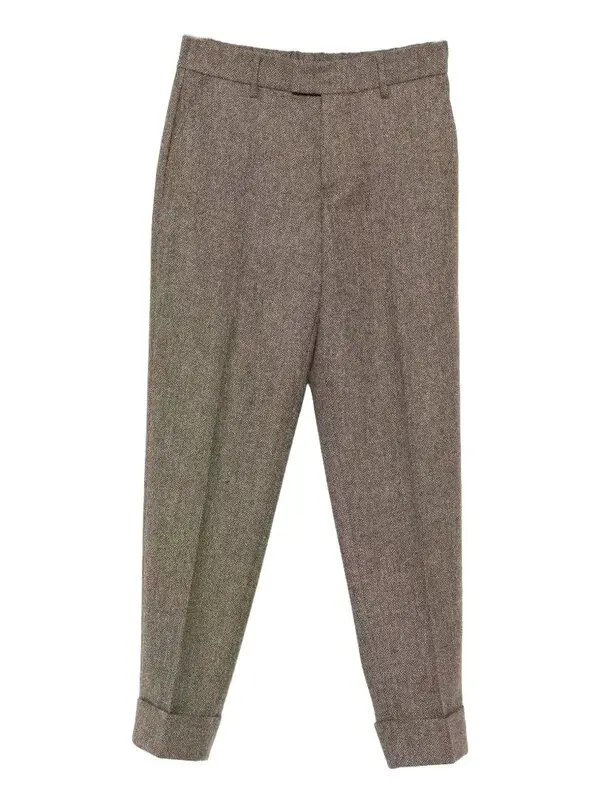 BERWICH Tailored Wool Herringbone Trousers - Brown