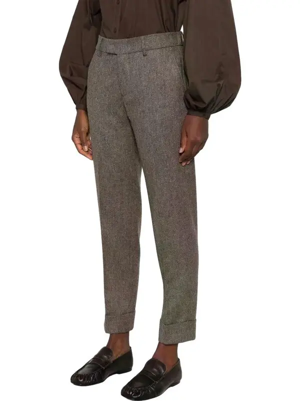BERWICH Tailored Wool Herringbone Trousers - Brown