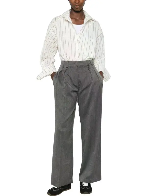 Patrizia Pepe Herringbone Pleated Trousers - Grey