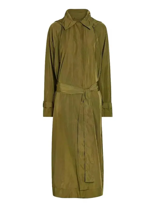Another Tomorrow Belted Hooded Coat - Green