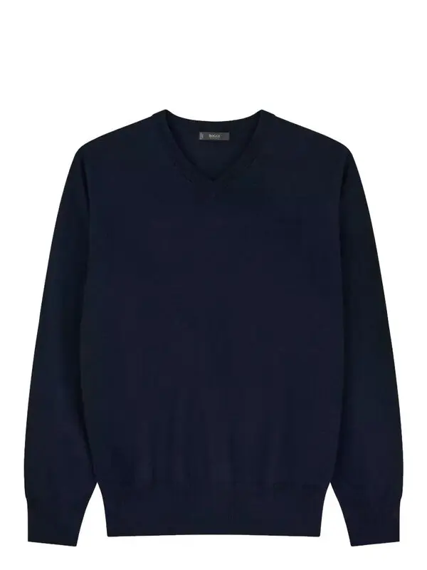 Boggi Milano V-neck Jumper In Extrafine Merino Wool - Blue