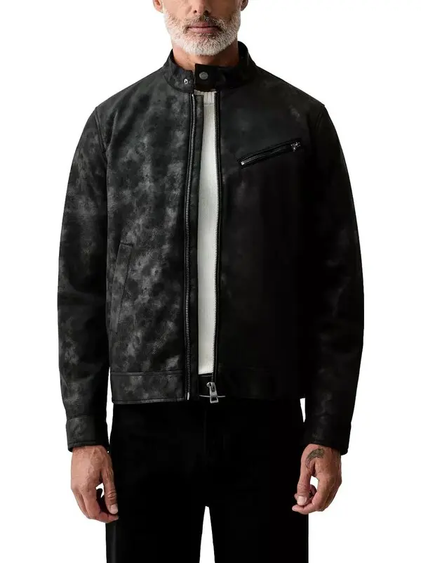 Guess Zip-up Jacket With Faded Effect And Band Collar - Black