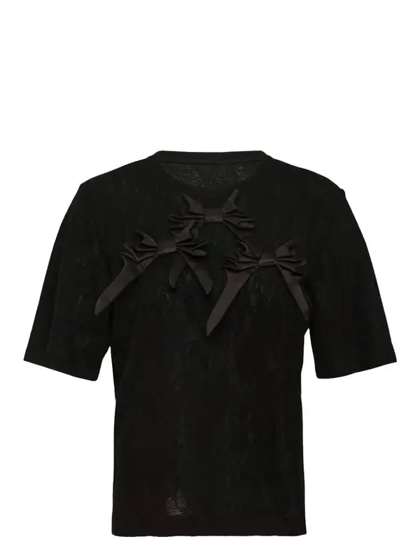 RENLI SU Lace Pattern Bow Detail T-shirt - Black
