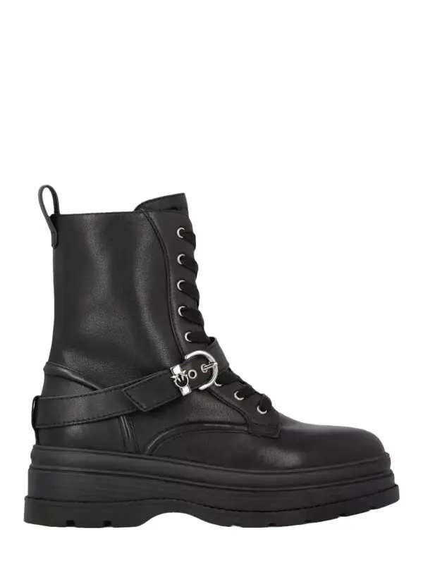 Pinko Buckle-strap Lace-up Combat Boots - Black