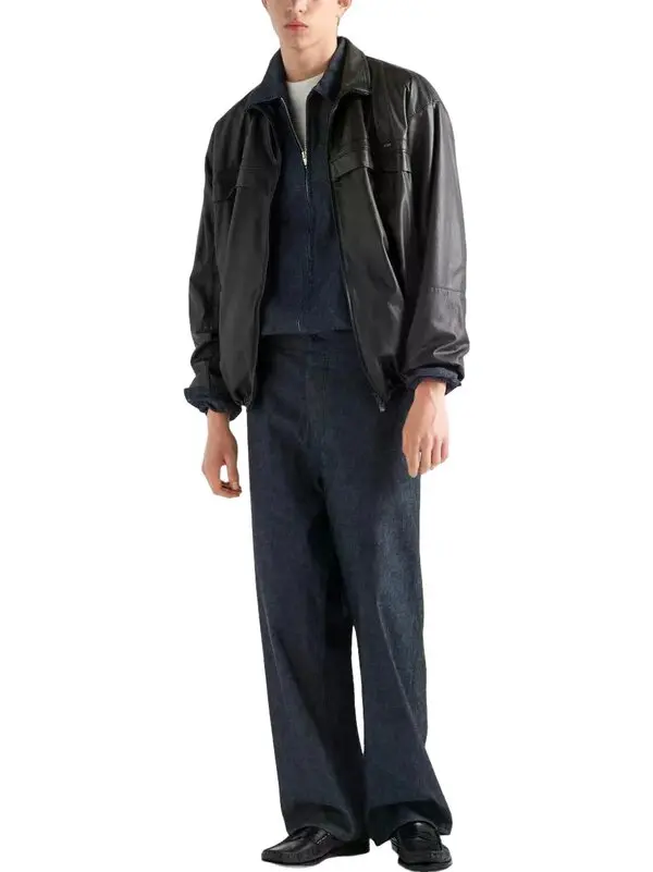 Prada Nappa Leather Zip-up Jacket - Black