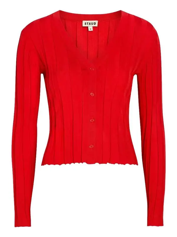 Staud Ezra Ribbed-knit V-neck Cardigan - Red