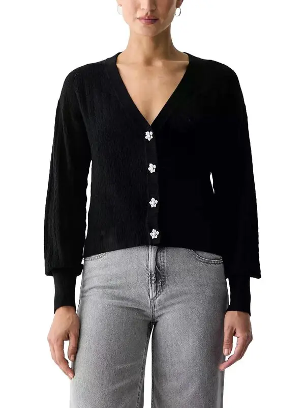 Guess Flower-button Pointelle-knit Cardigan - Black