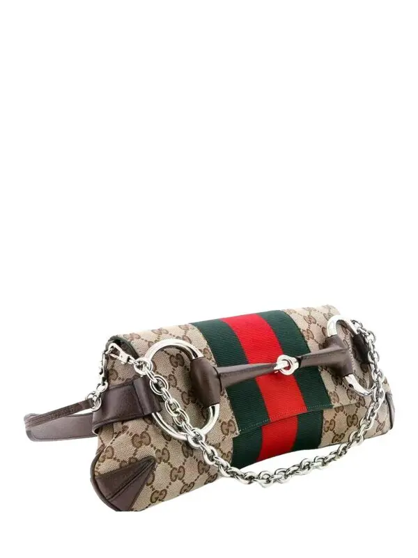 Gucci Horsebit Nm Web Chain Clutch Gg Canvas Medium Shoulder Bag - Brown