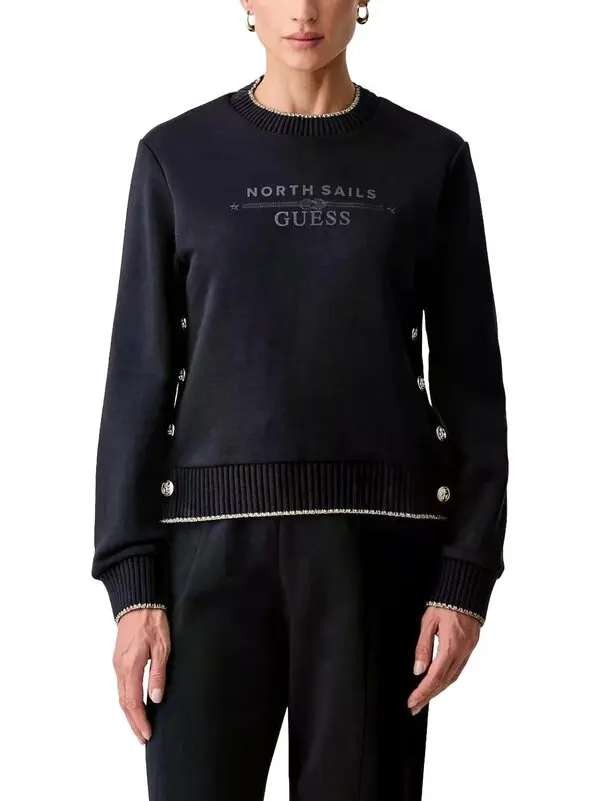 Guess North Sails X Crewneck Sweater With Decorative Buttons - Blue