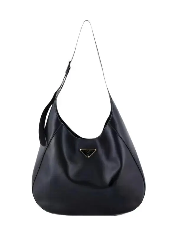 Prada Triangle Logo Curved City Calf Large Hobo Bag - Black