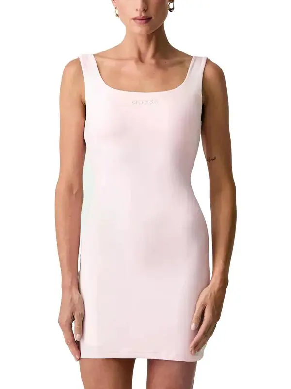 Guess Logo Embellished Scoop Neck Mini Dress - Pink
