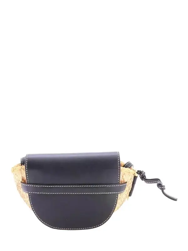 Loewe Gate Leather Shoulder Bag With Raffia - Black