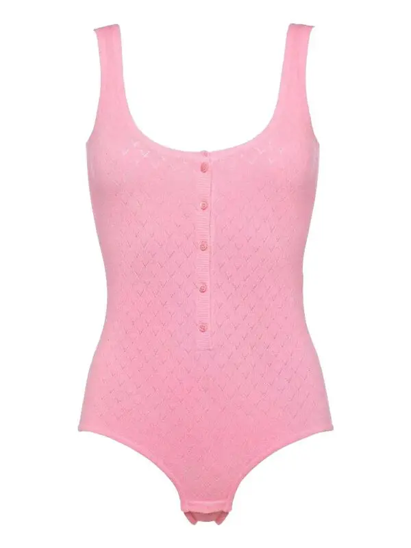 ERES Button-up Pointelle Knit Bodysuit - Pink