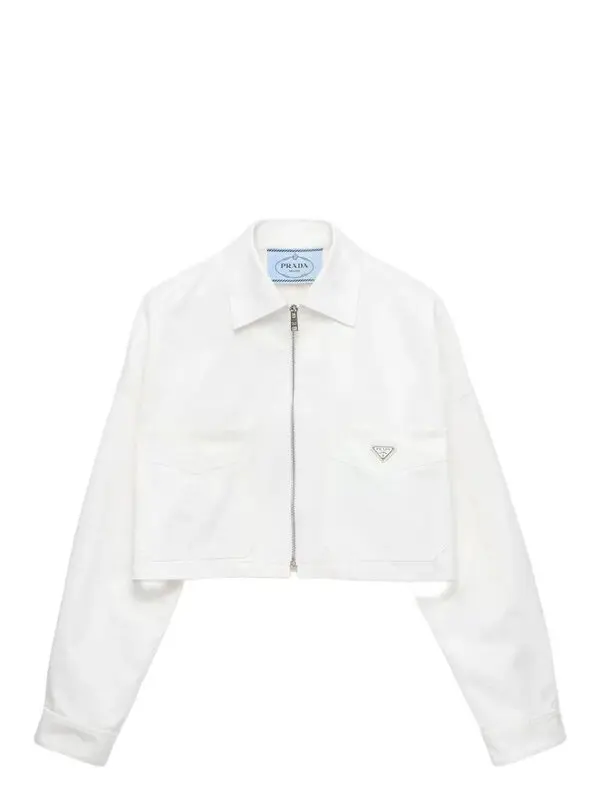 Prada Chino Blouson Jacket With Enameled Triangle Logo - White